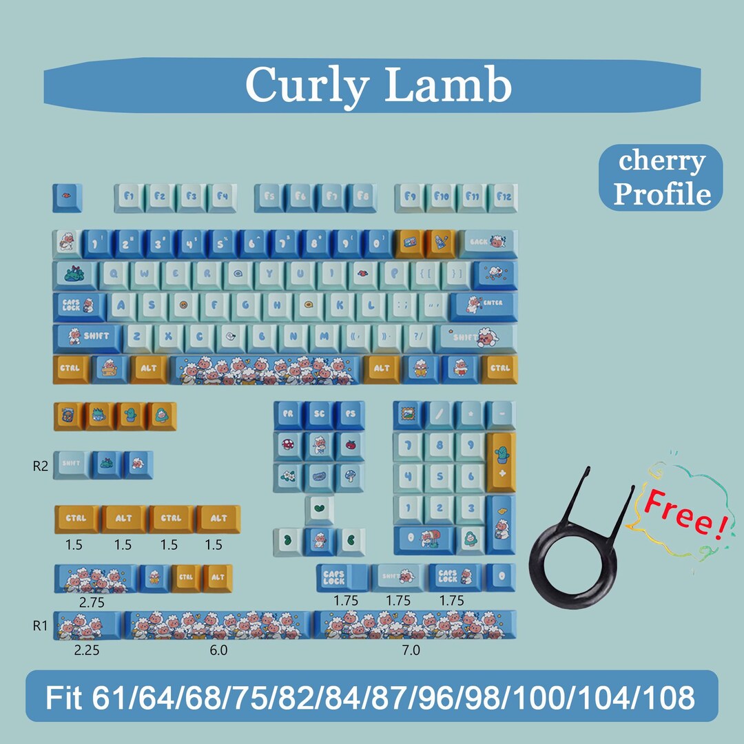Curly Lamb and Lamblet Theme Keycaps,animal Keycaps,blue Keycaps,cherry ...