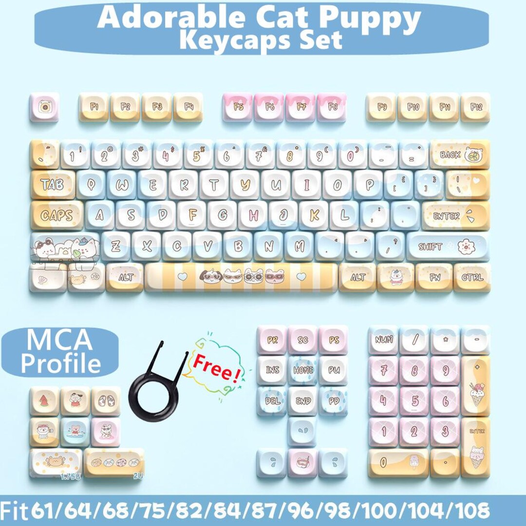 Cute Puppy Cat Keycaps Set, Anime Keycaps Set, Graffiti Keycap Set, MCA ...