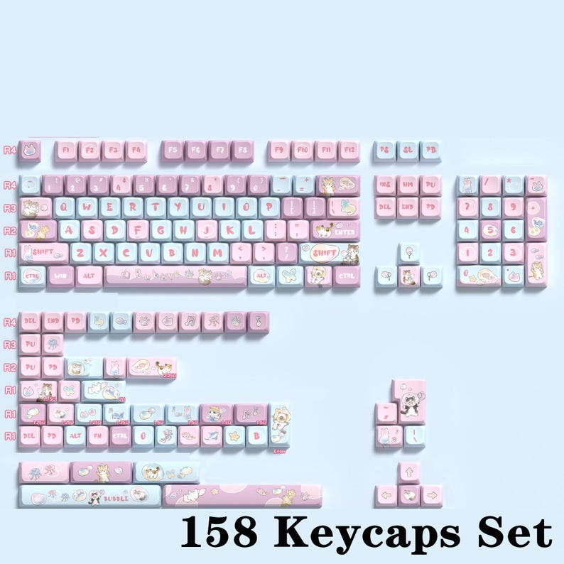 Bubble Kitty Keycaps Set,flowers Keycaps Set,graffiti Keycap Set, MDA ...