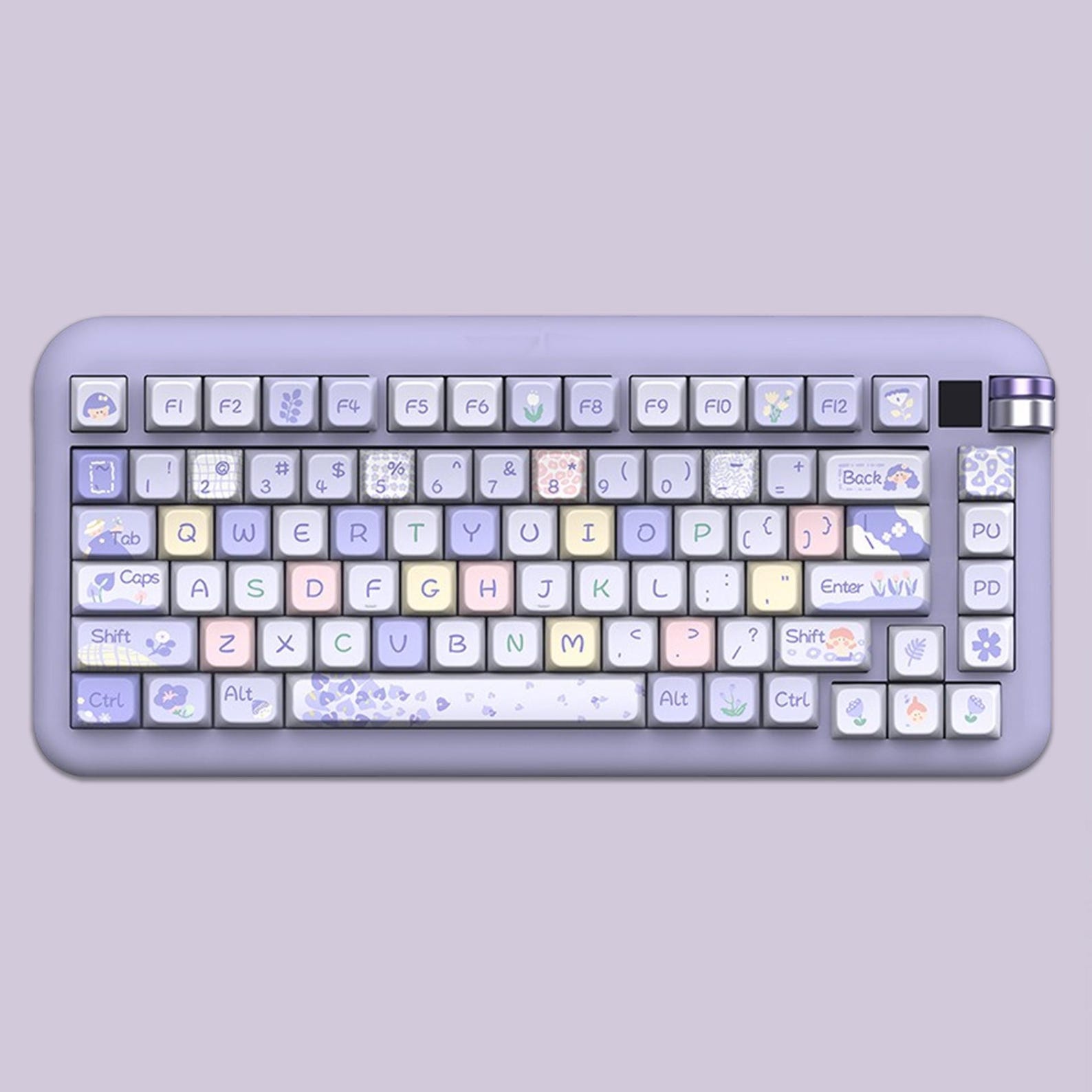 Purple Flower Keycaps Set, Cute Purple Keycaps Set, PBT MDA 138 Artisan ...