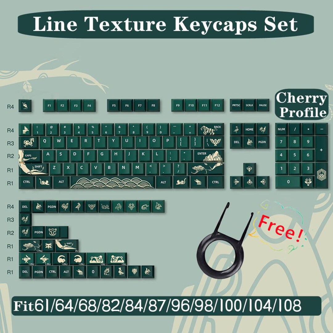 Dark Green Keycaps Set, Vintage Line Texture Keycaps Set, Cherry 138 ...