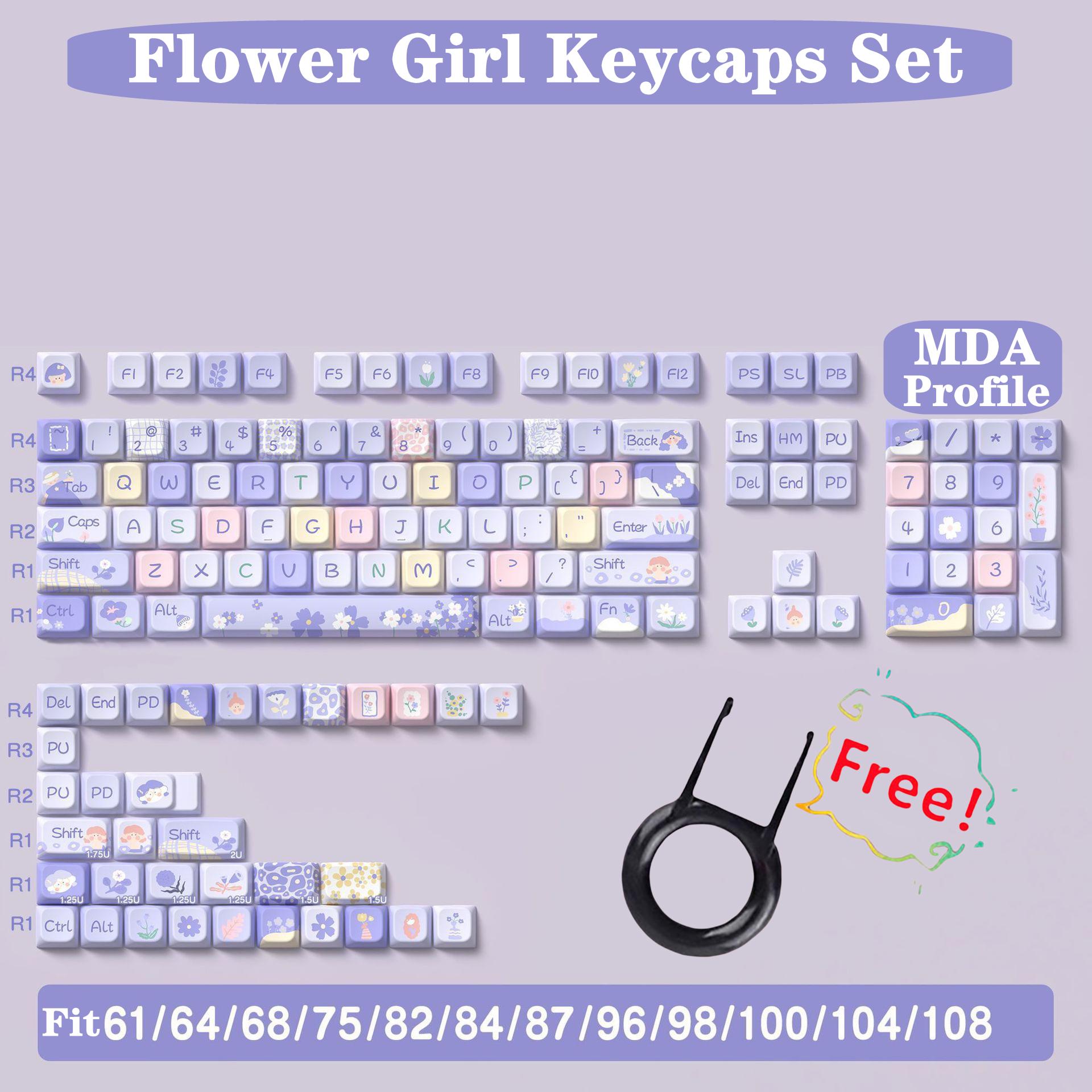 Purple Flower Keycaps Set, Cute Purple Keycaps Set, PBT MDA 138 Artisan ...
