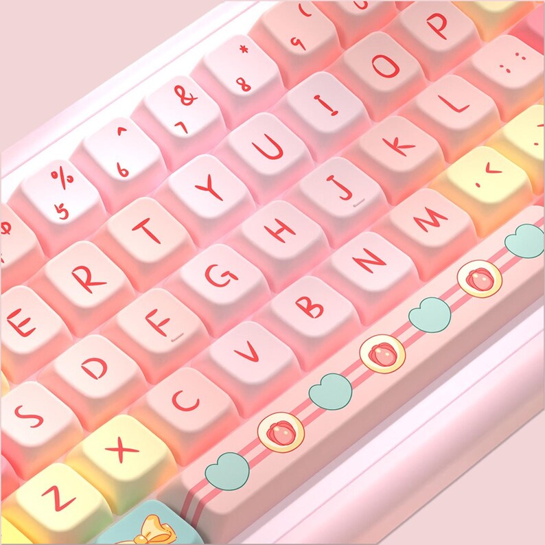 Cute Tulip Bear Keycaps Set, Pink Flower Keycaps Set, MDA Layout ...