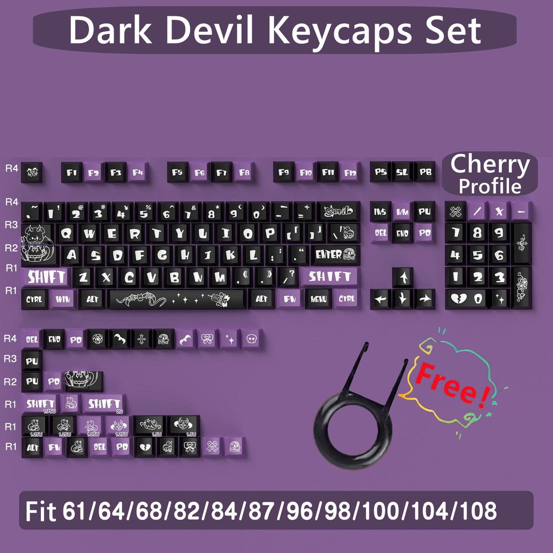 Devil Graffiti Keycaps Set, Black Purple Keycaps Set, Ergonomic ...