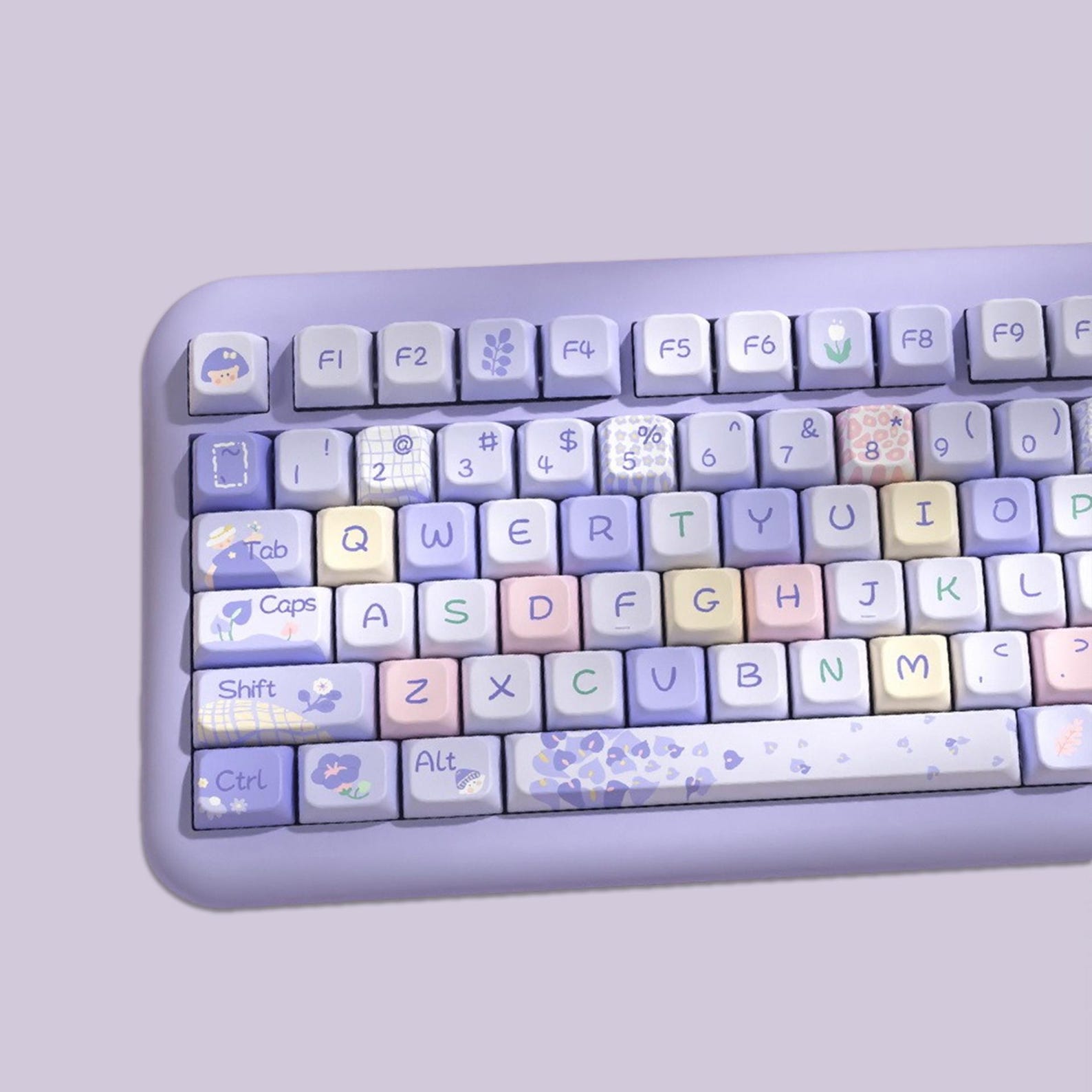 Purple Flower Keycaps Set, Cute Purple Keycaps Set, PBT MDA 138 Artisan ...