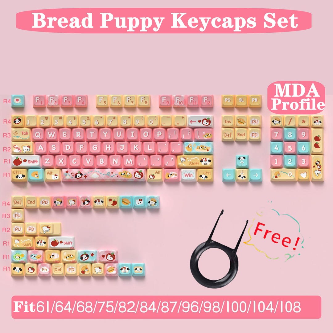 Cute Puppy Keycaps Set, Dog Pink Keycaps Set, MDA Layout Artisan ...