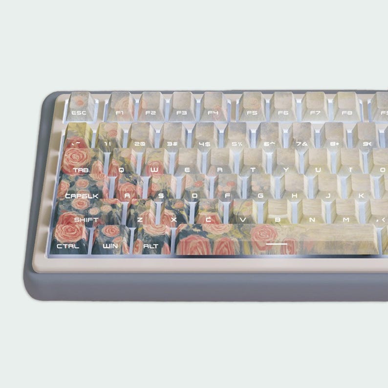 Floral Translucent Keycaps Set, Gradient Side Engraved Keycaps Set, PBT ...