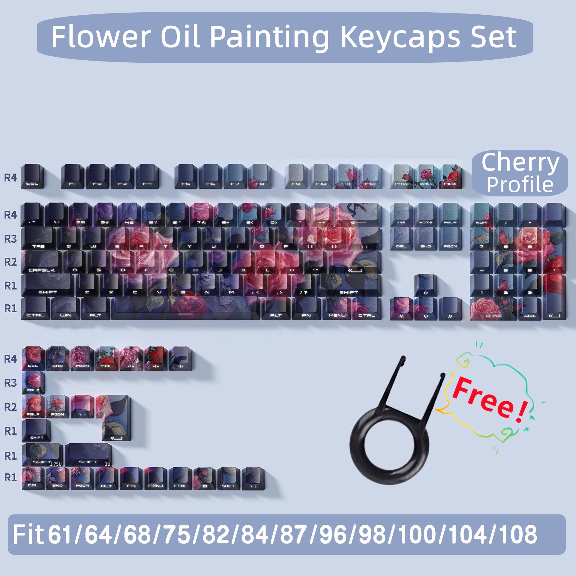 Vintage Rose Keycaps Set, Side Engraved Translucent Keycaps Set, PBT ...