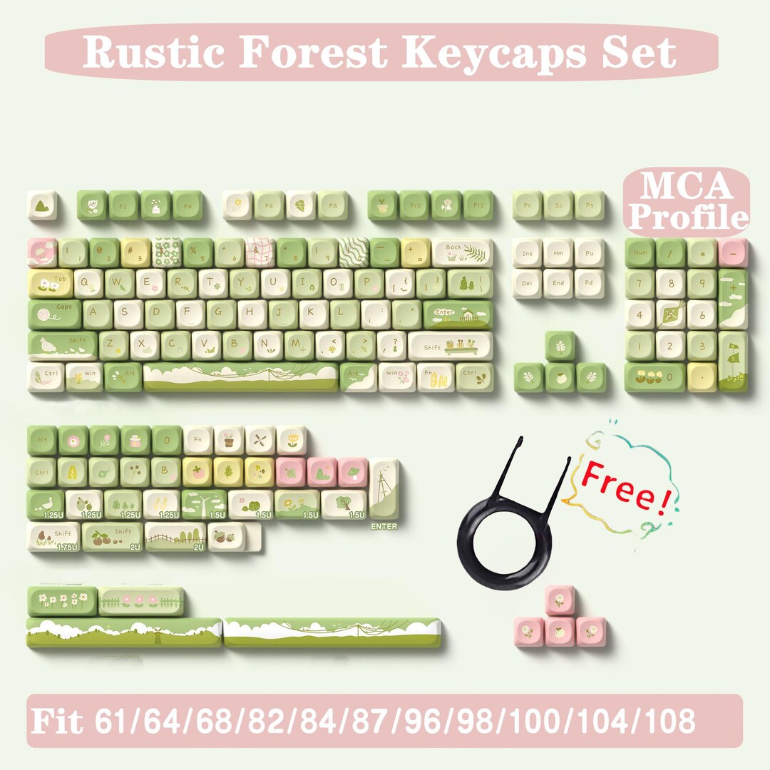 Rustic Forest Keycap Set, Fresh Green Keycaps Set, PBT MCA 145 Artisan ...