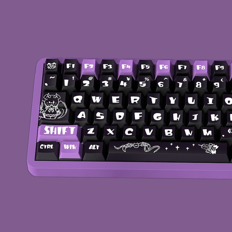 Devil Graffiti Keycaps Set, Black Purple Keycaps Set, Ergonomic ...