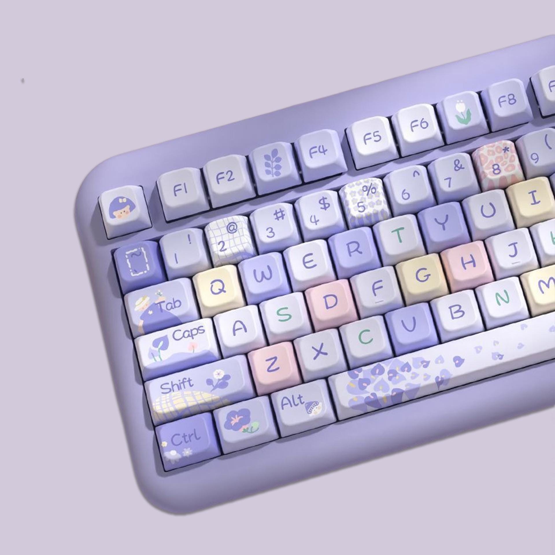 Purple Flower Keycaps Set, Cute Purple Keycaps Set, PBT MDA 138 Artisan ...