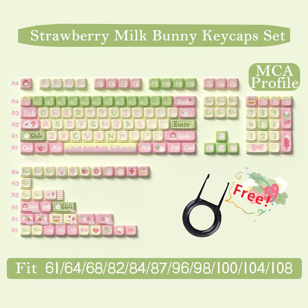 Strawberry Milk Bunny Keycaps Set, Anime Keycaps Set, Graffiti Keycap ...