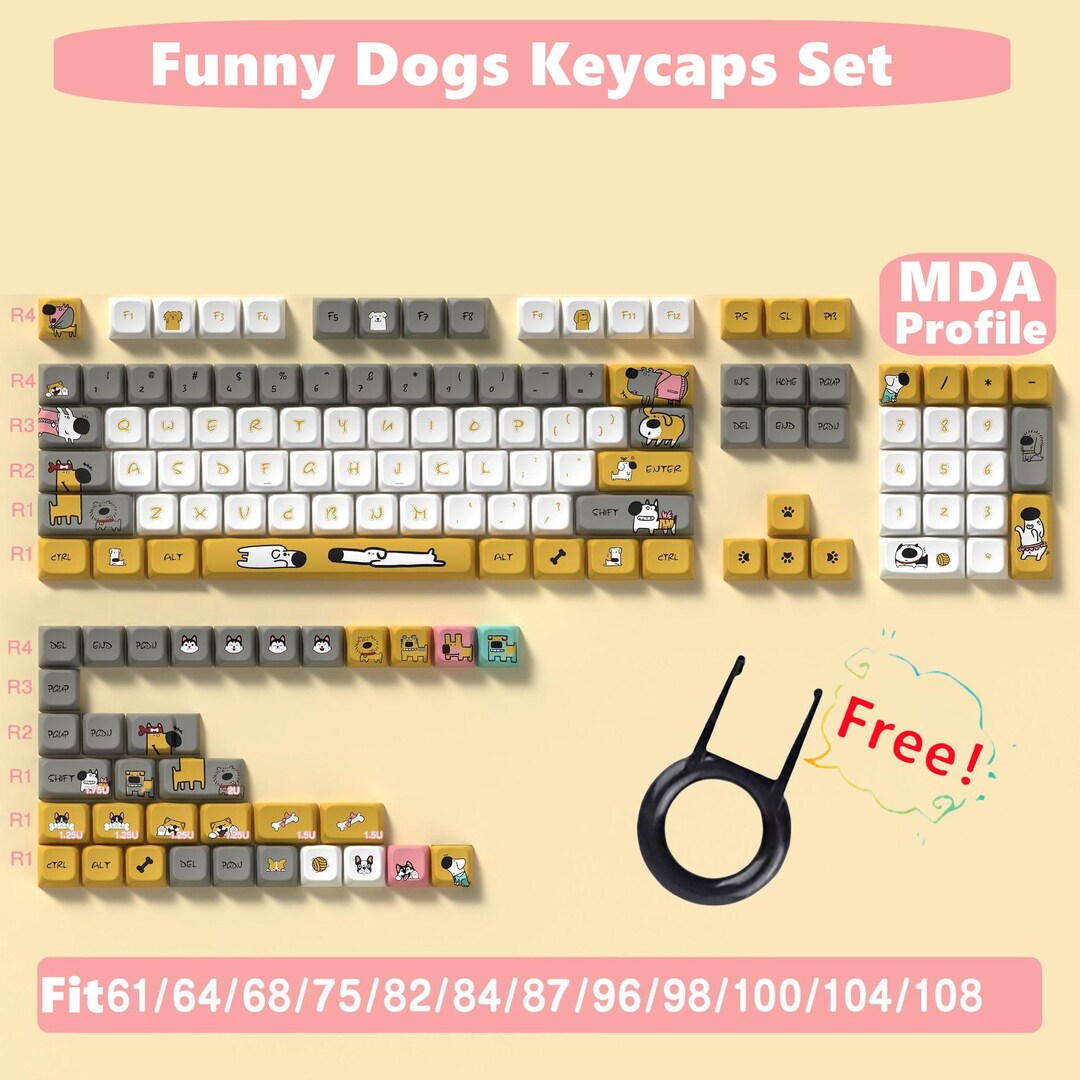 Funny Dog Keycaps Set, Puppy Anime Keycaps Set, MDA 138 Artisan Keycaps ...