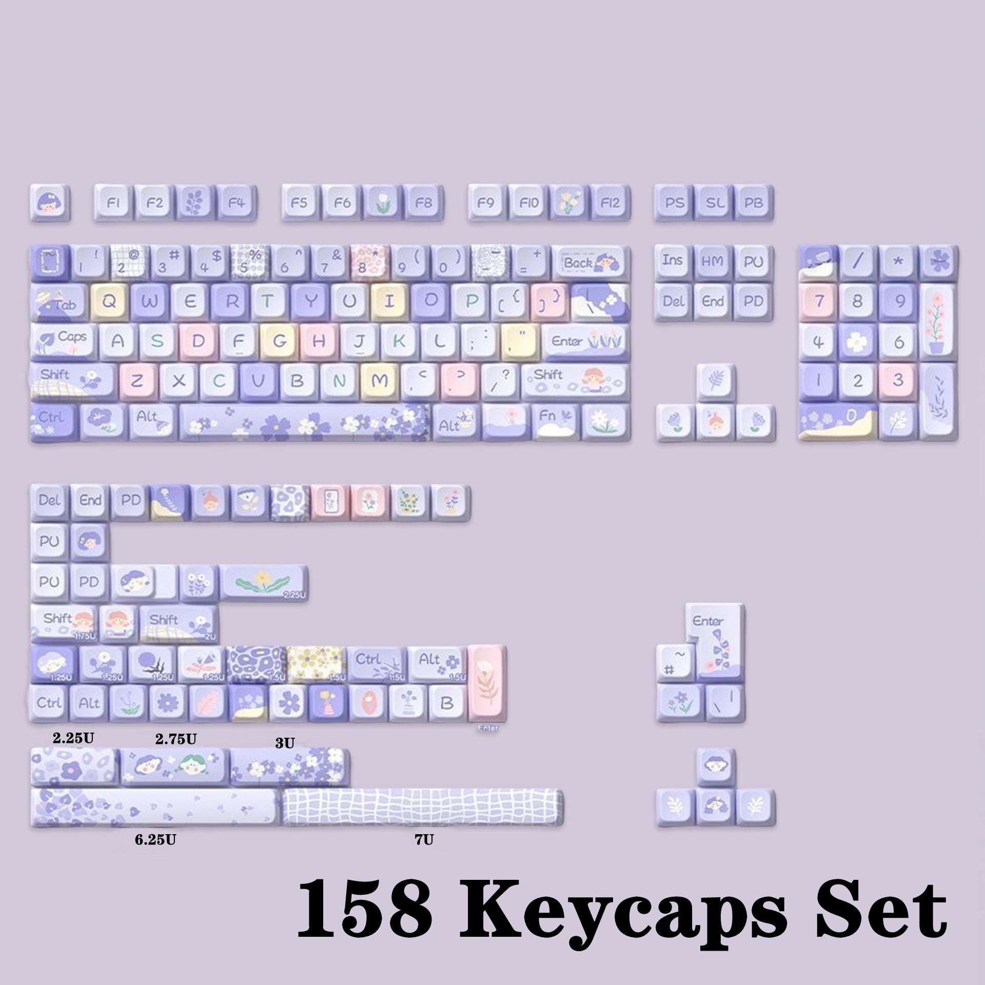Purple Flower Keycaps Set, Cute Purple Keycaps Set, PBT MDA 138 Artisan ...