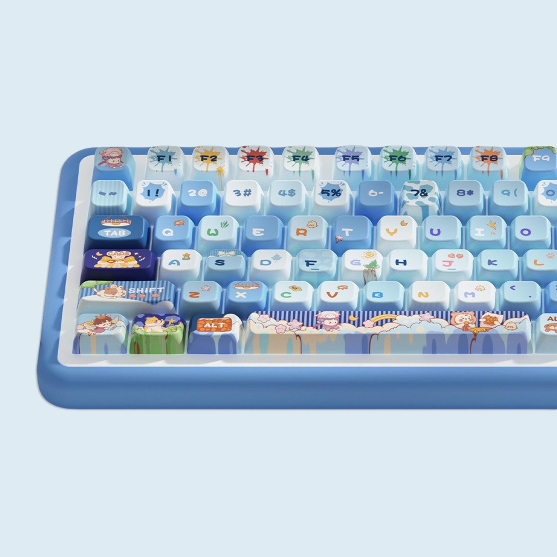 Cute Cat Blue Keycaps Set, Anime Keycap Set, Gradient Blue Keycaps Set ...