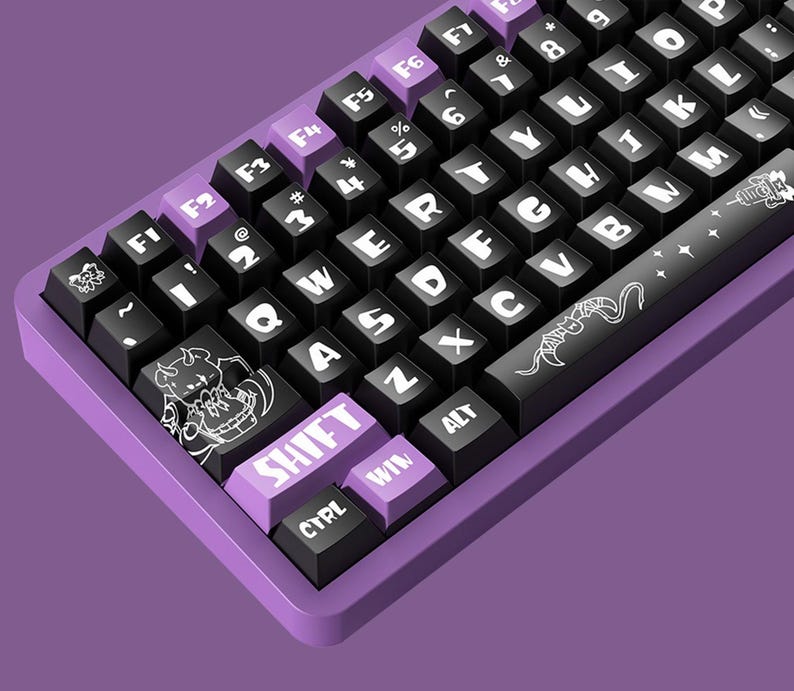 Devil Graffiti Keycaps Set, Black Purple Keycaps Set, Ergonomic ...