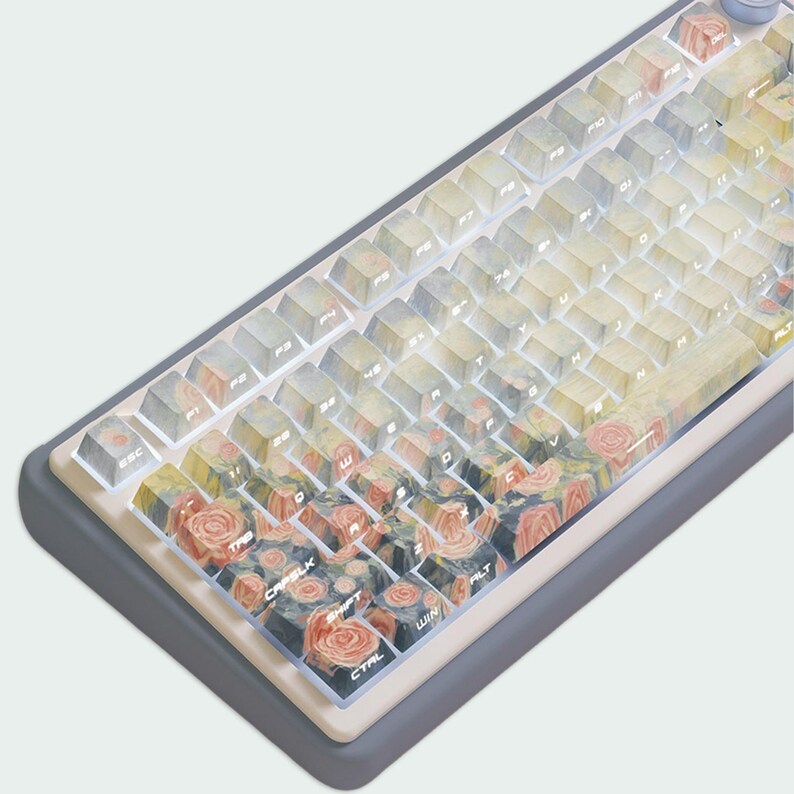 Floral Translucent Keycaps Set, Gradient Side Engraved Keycaps Set, PBT ...
