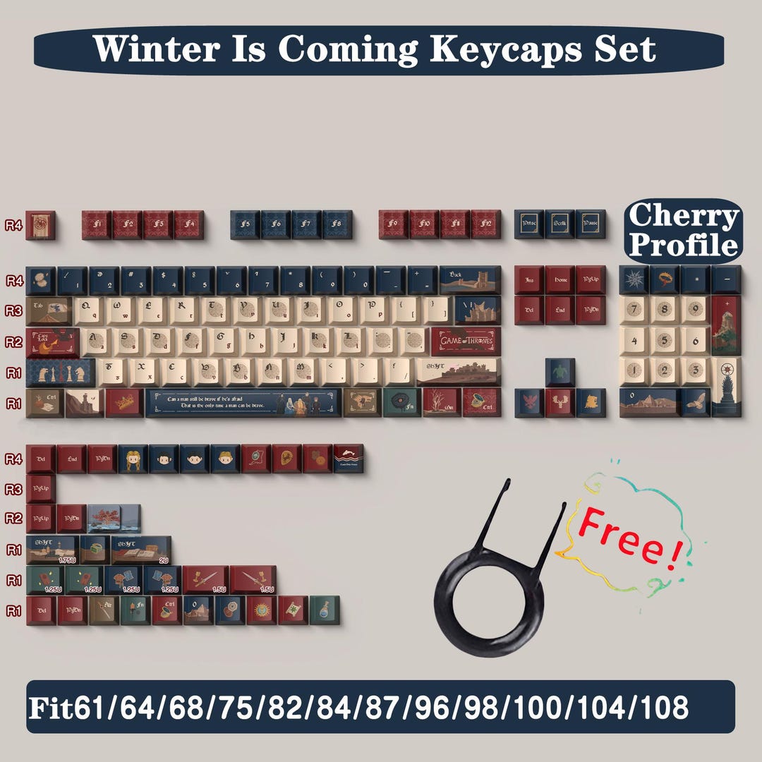 Winter is Coming Keycaps Set, Game of Thrones Keycaps Set, PBT Cherry 138 Artisan Keycaps ...
