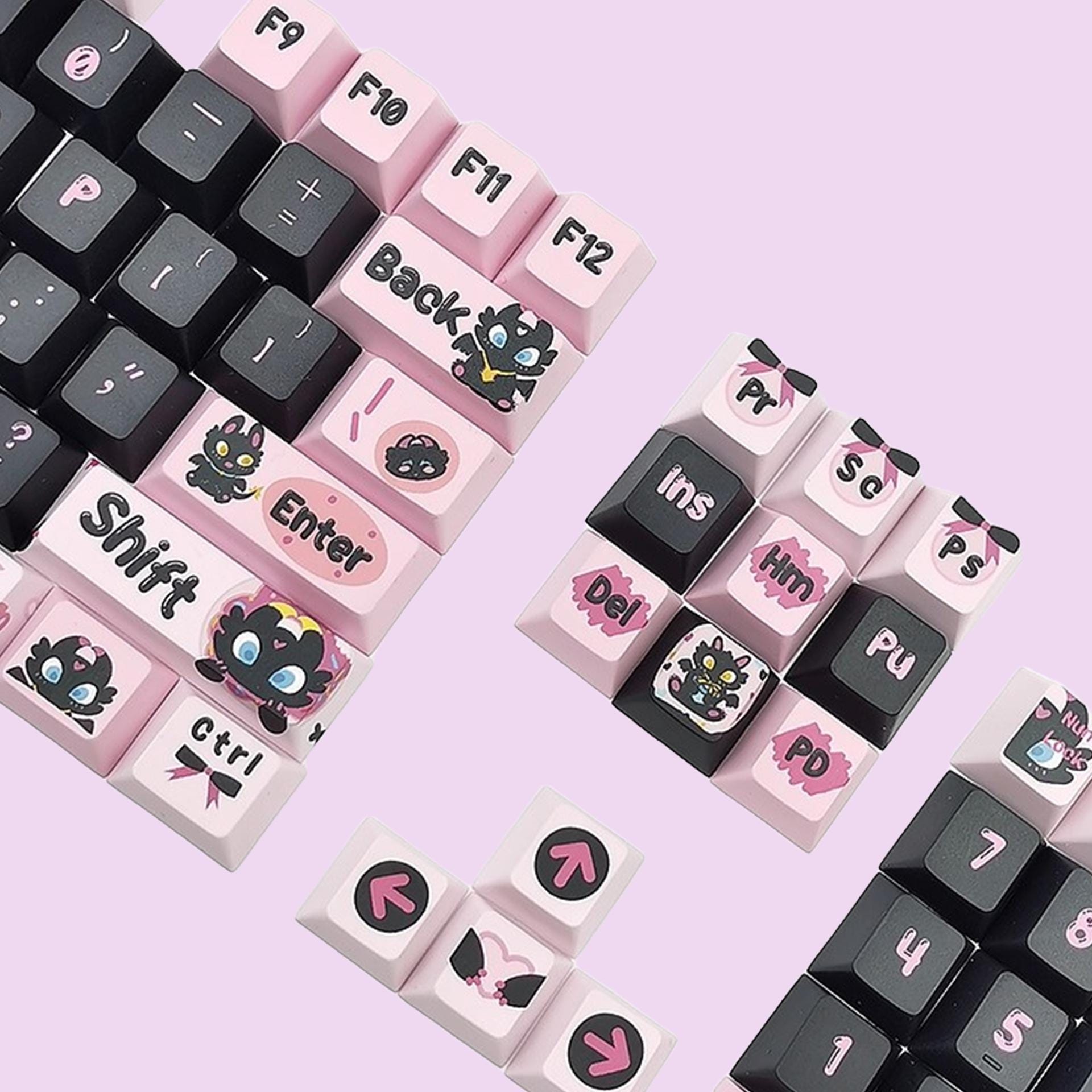Little Black Dragon Keycaps Set, Black Pink Keycaps Set, Original ...