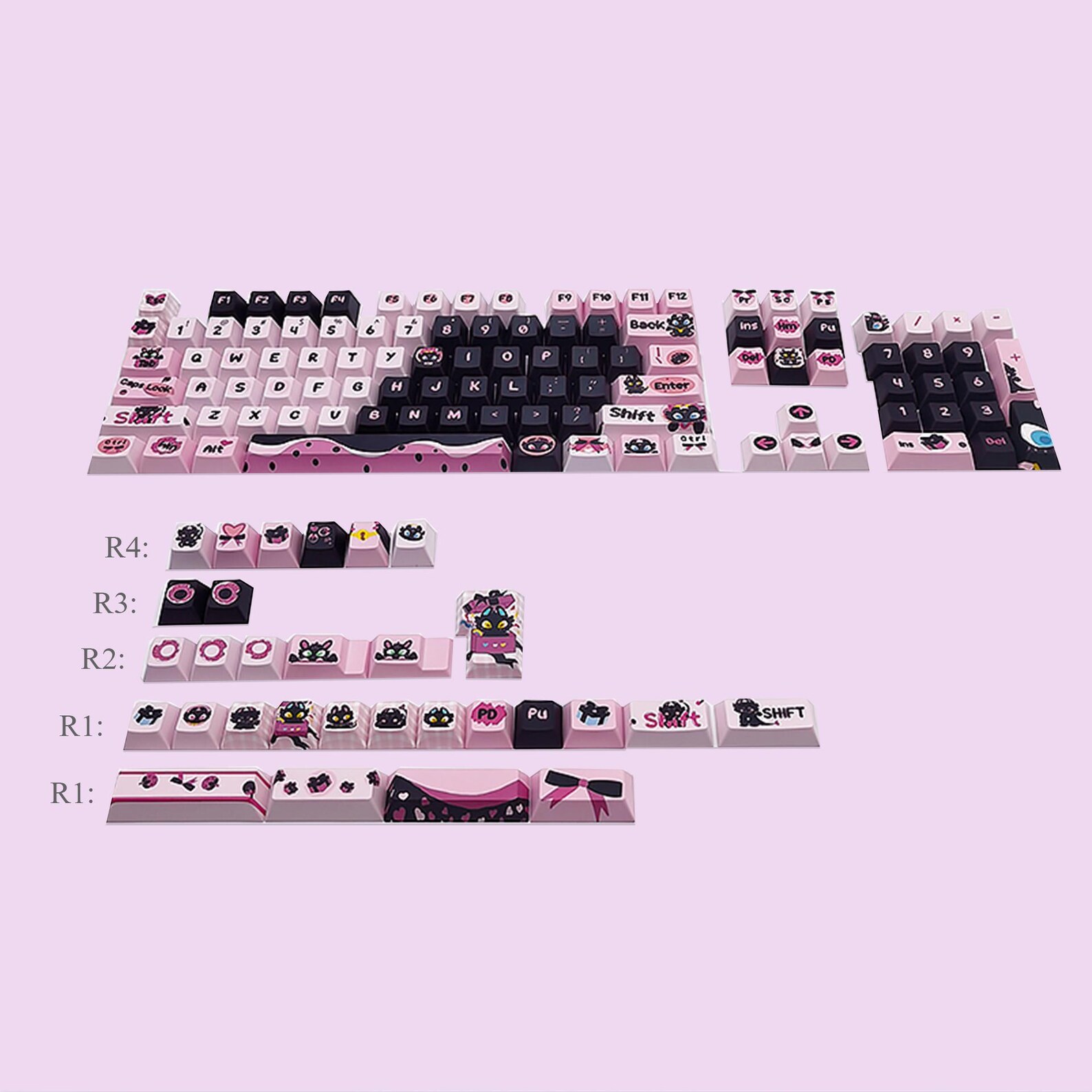 Little Black Dragon Keycaps Set, Black Pink Keycaps Set, Original ...