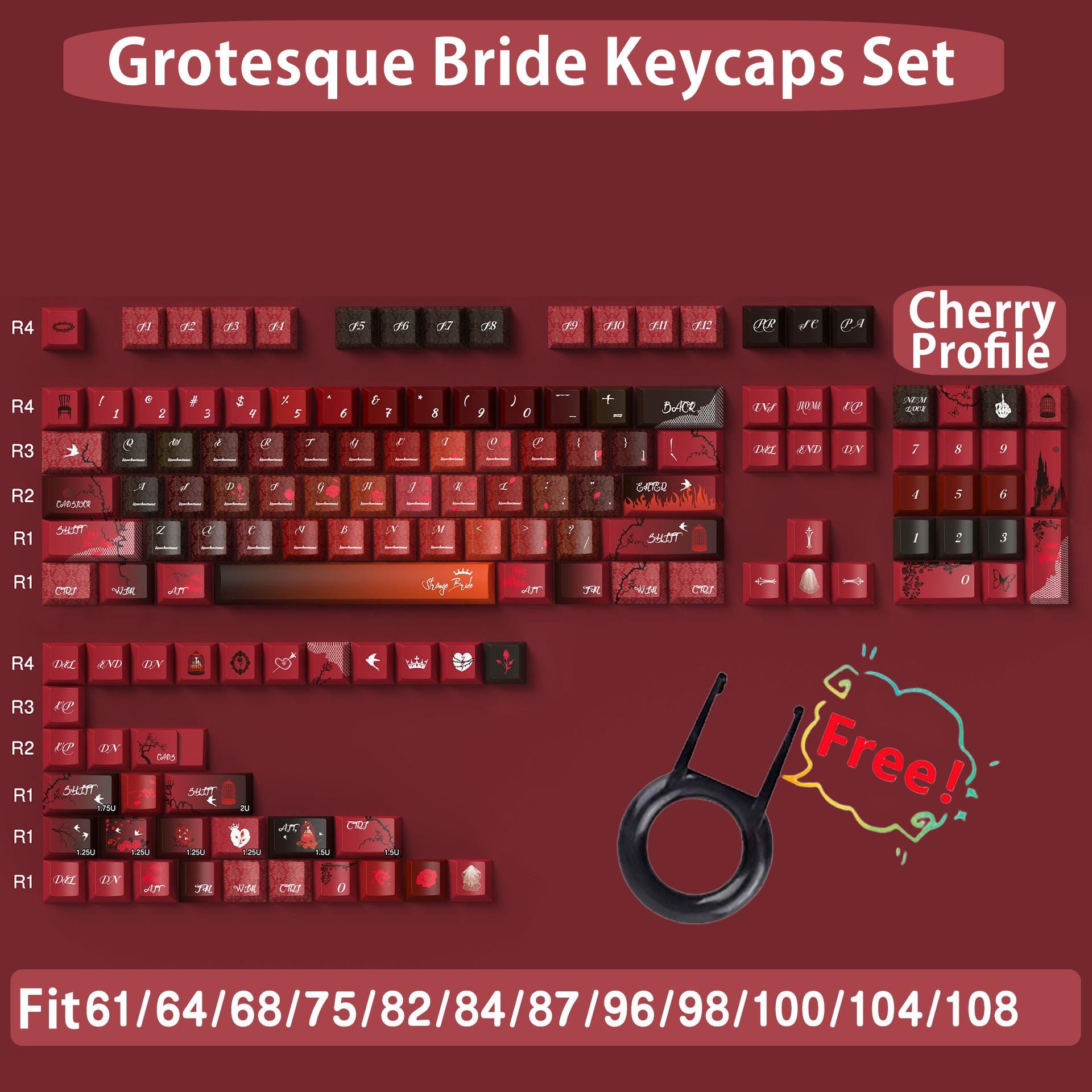 Vintage Red Keycaps Set, Gradient Red Anime Keycaps, Cherry 138 Artisan ...