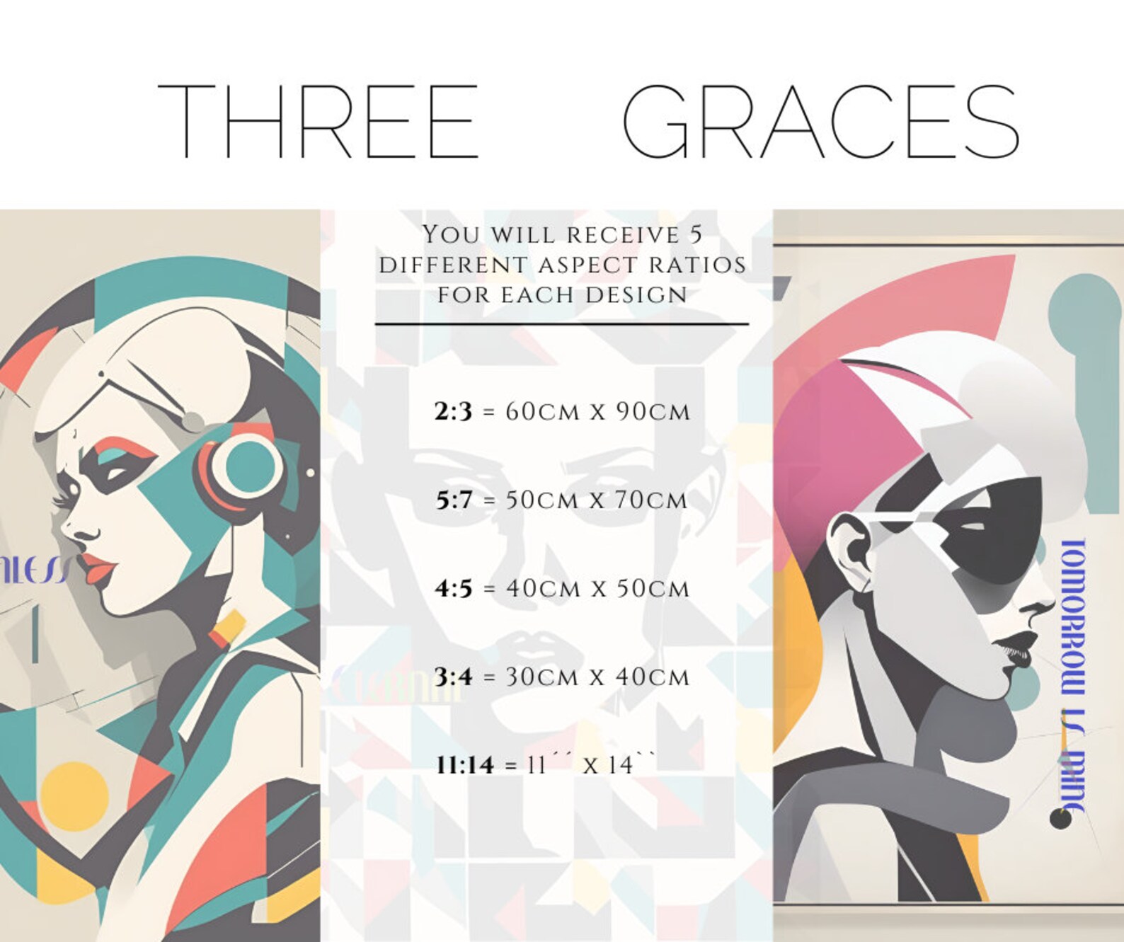 Three Graces Retro-futuristic Pop Art Wallpaper – Bauhaus, Art Deco ...
