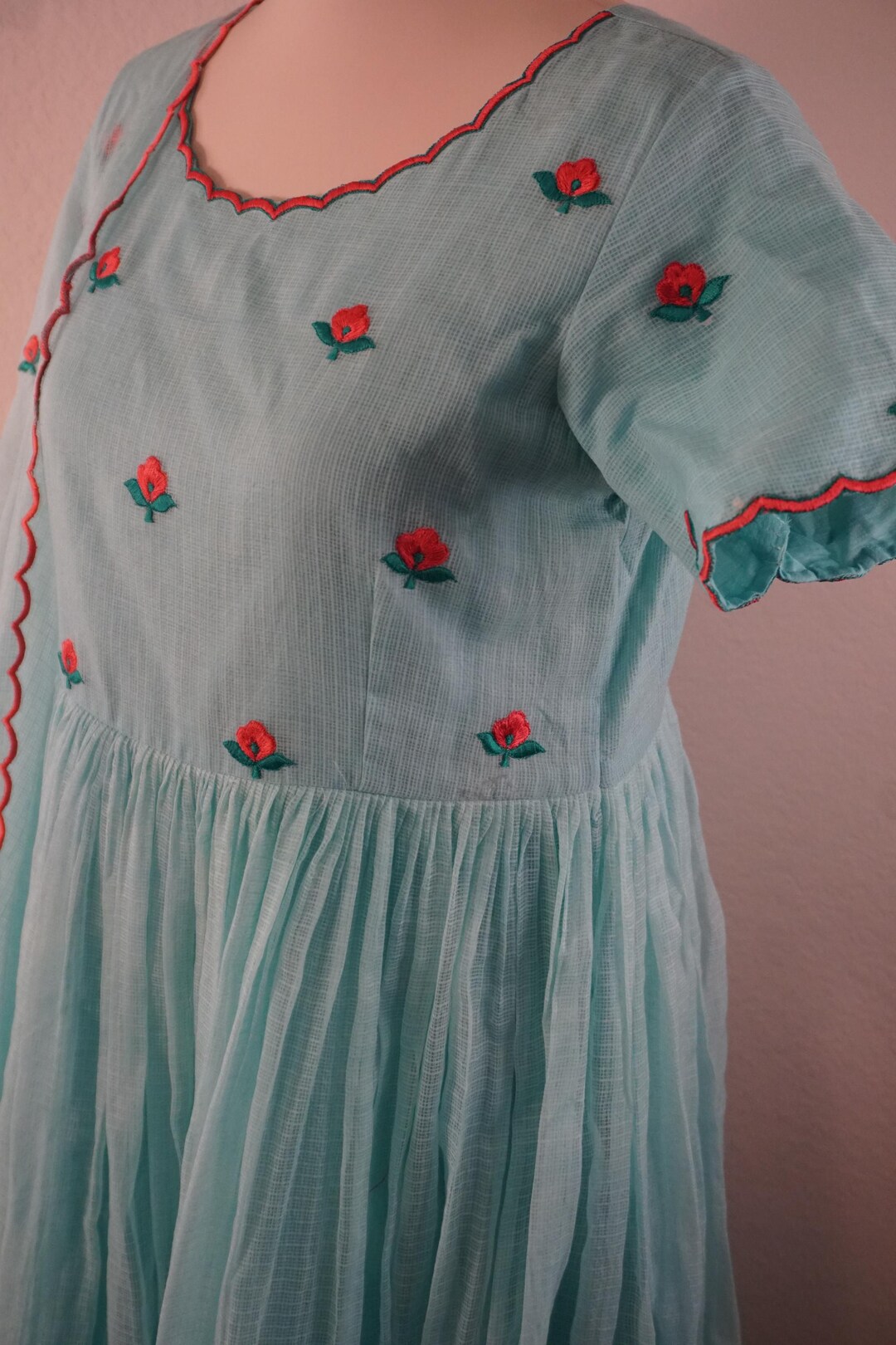 Ocean Blue Kota Anarkali Customized Kurti Set - Floral Embroidery - Etsy