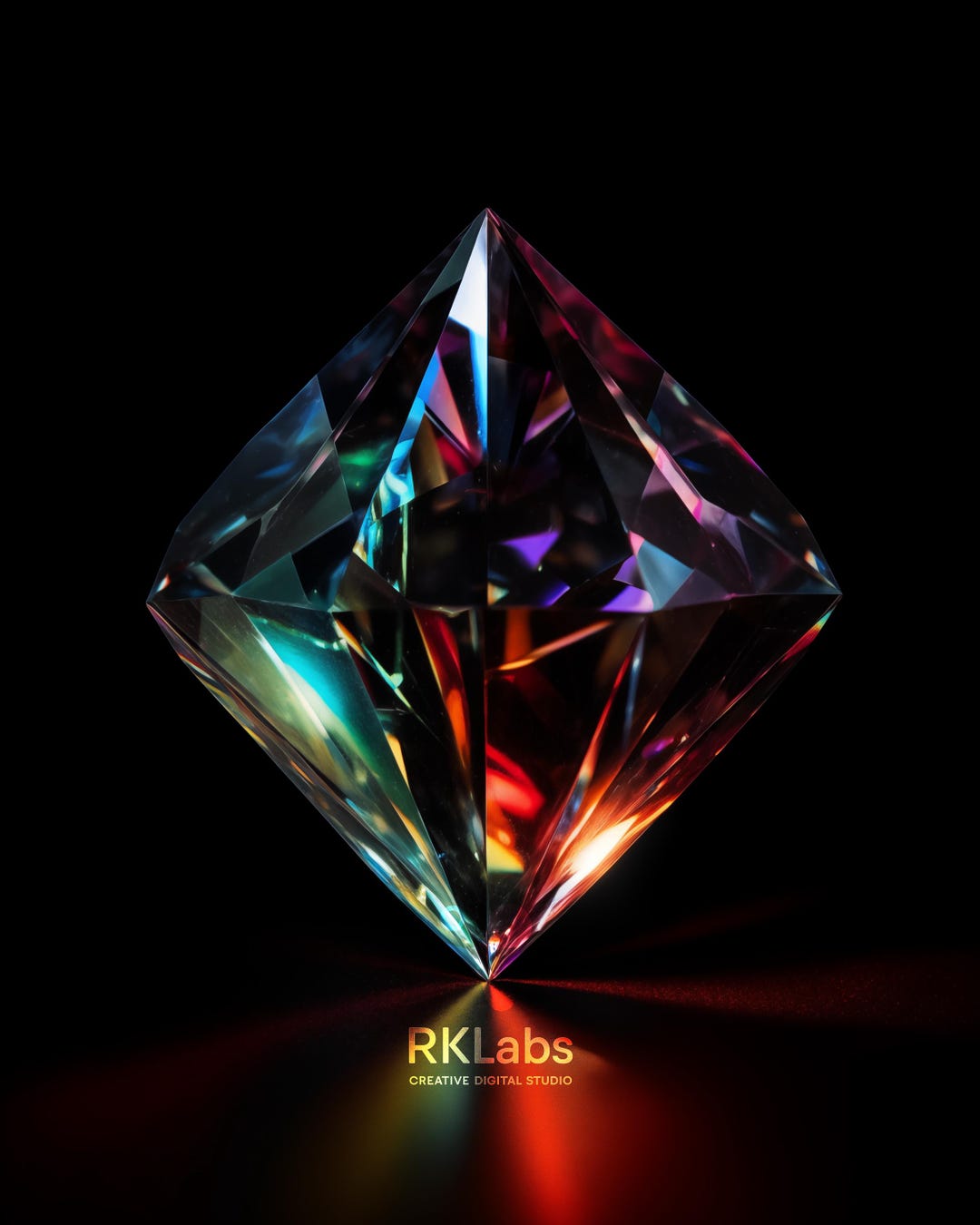 Surreal Diamond Digital Art Print, Vibrant Color Light Reflection Wall ...