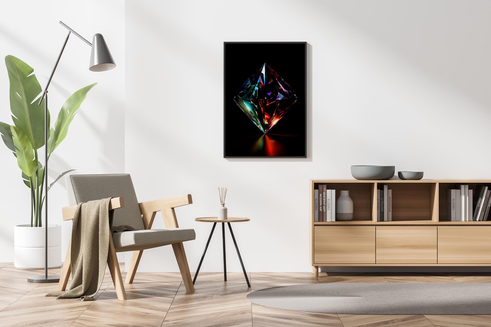 Surreal Diamond Digital Art Print, Vibrant Color Light Reflection Wall ...