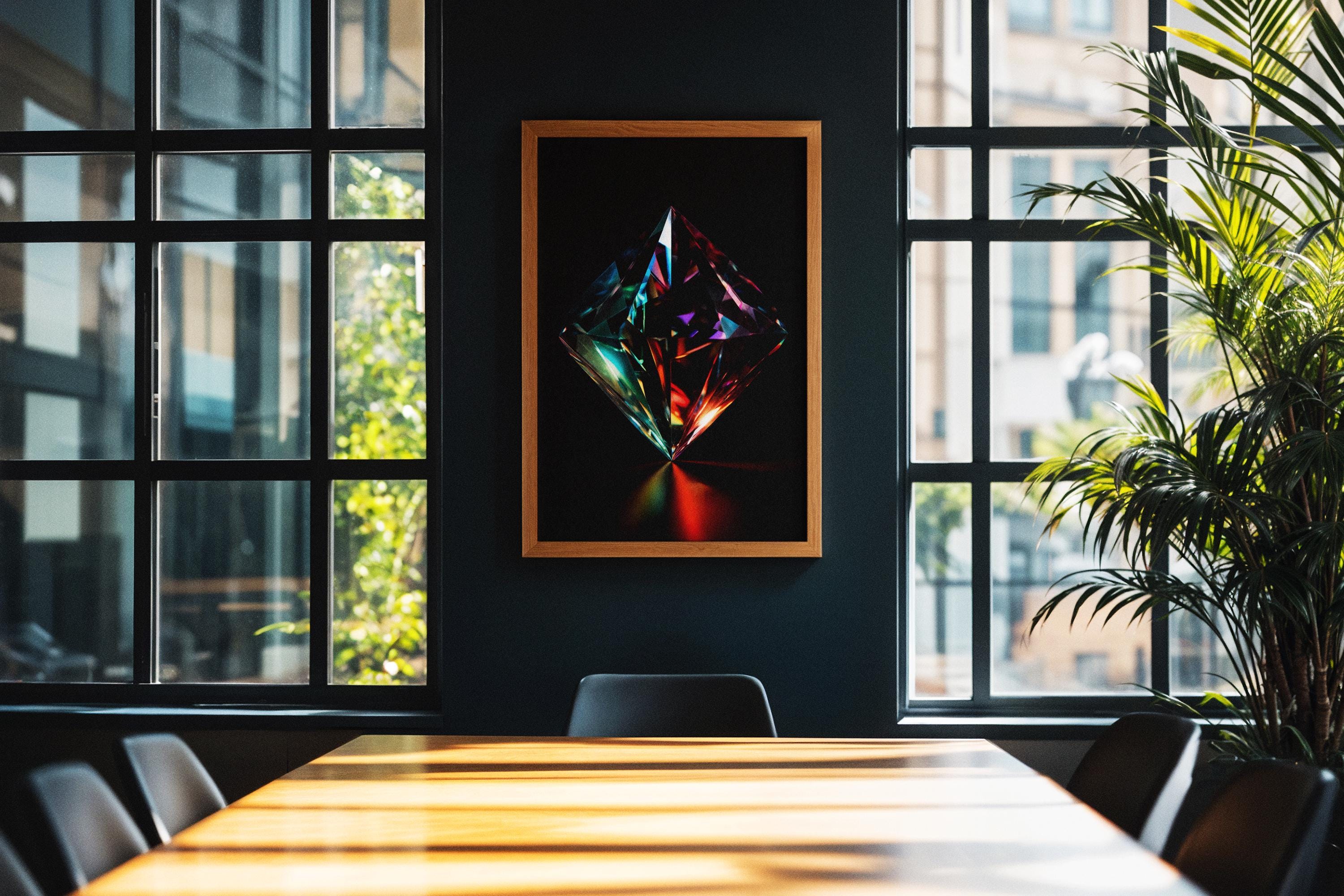 Surreal Diamond Digital Art Print, Vibrant Color Light Reflection Wall ...