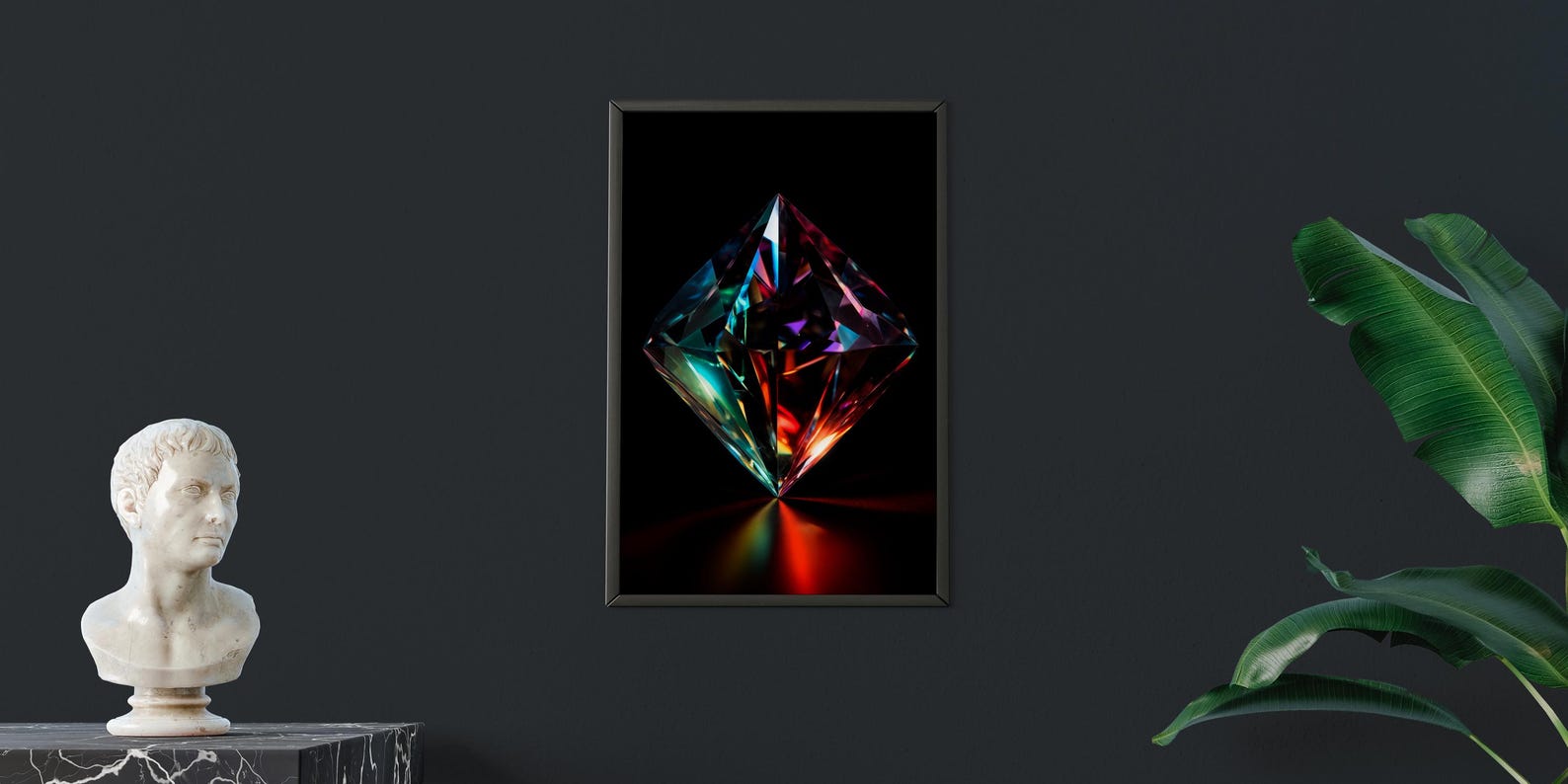 Surreal Diamond Digital Art Print, Vibrant Color Light Reflection Wall ...