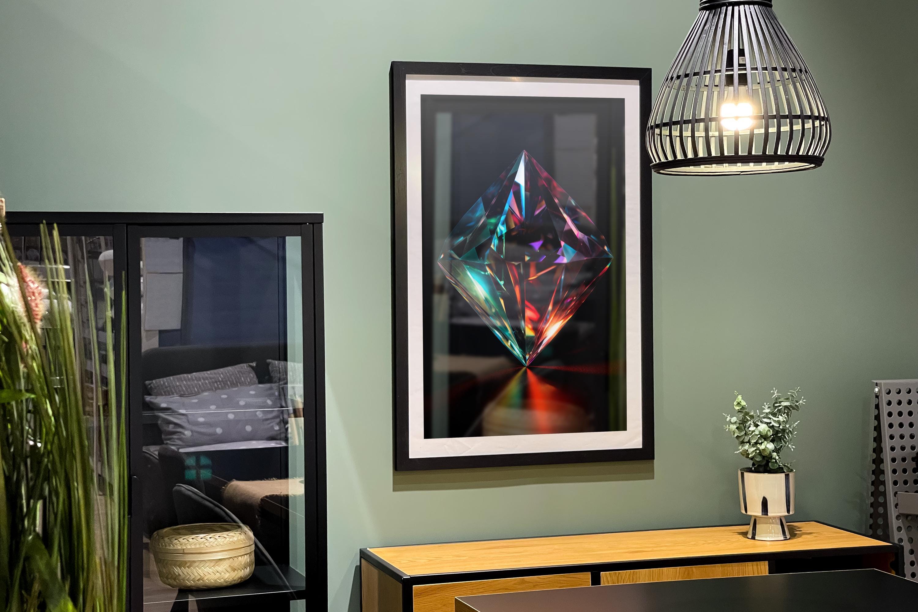 Surreal Diamond Digital Art Print, Vibrant Color Light Reflection Wall ...