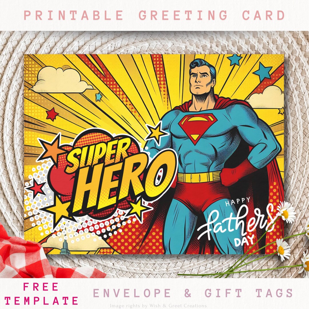 Printable Superhero Fathers Day Card | Fathers Day Gift for Him | Card ...