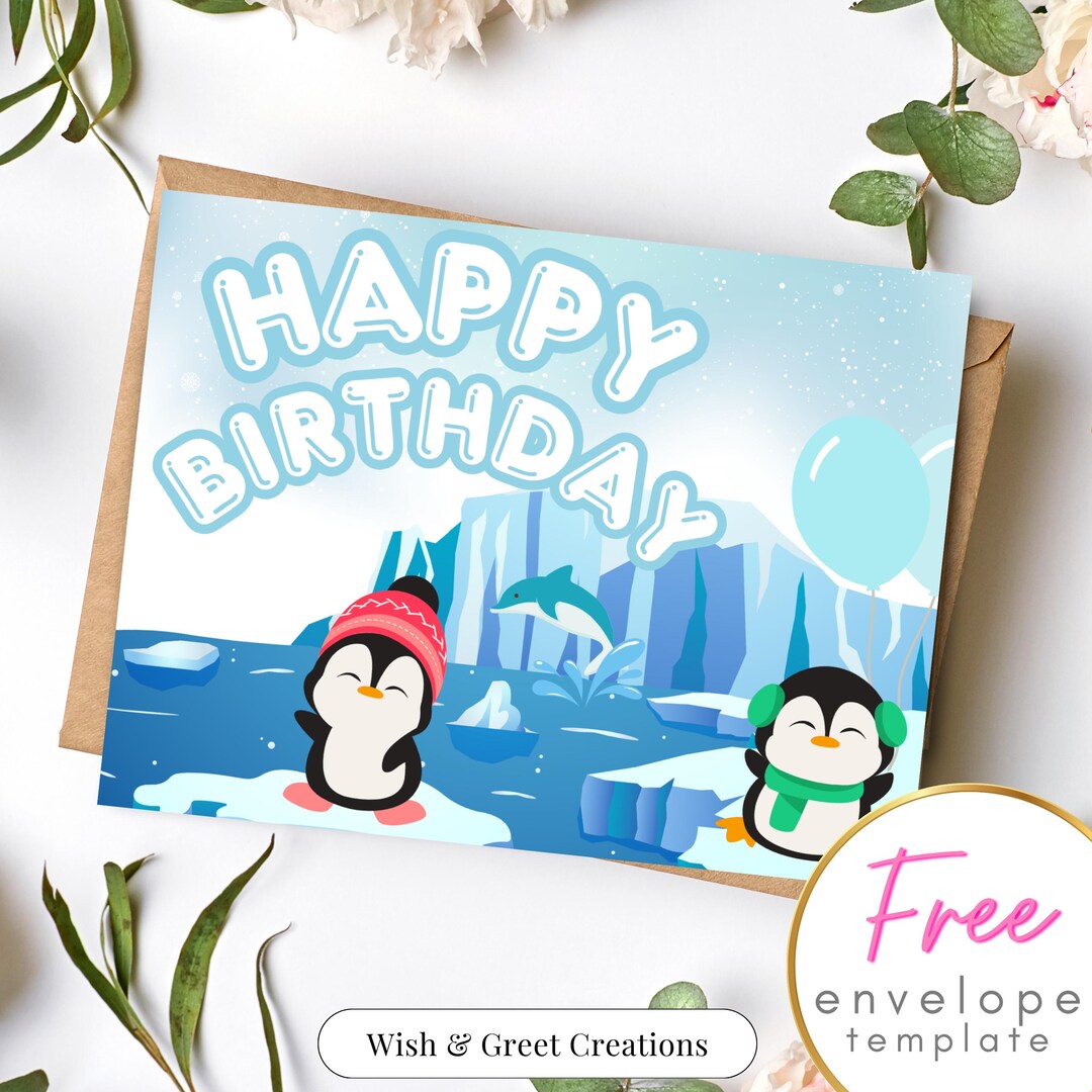 Printable Cute Penguin Birthday Greeting Card | Digital Download ...