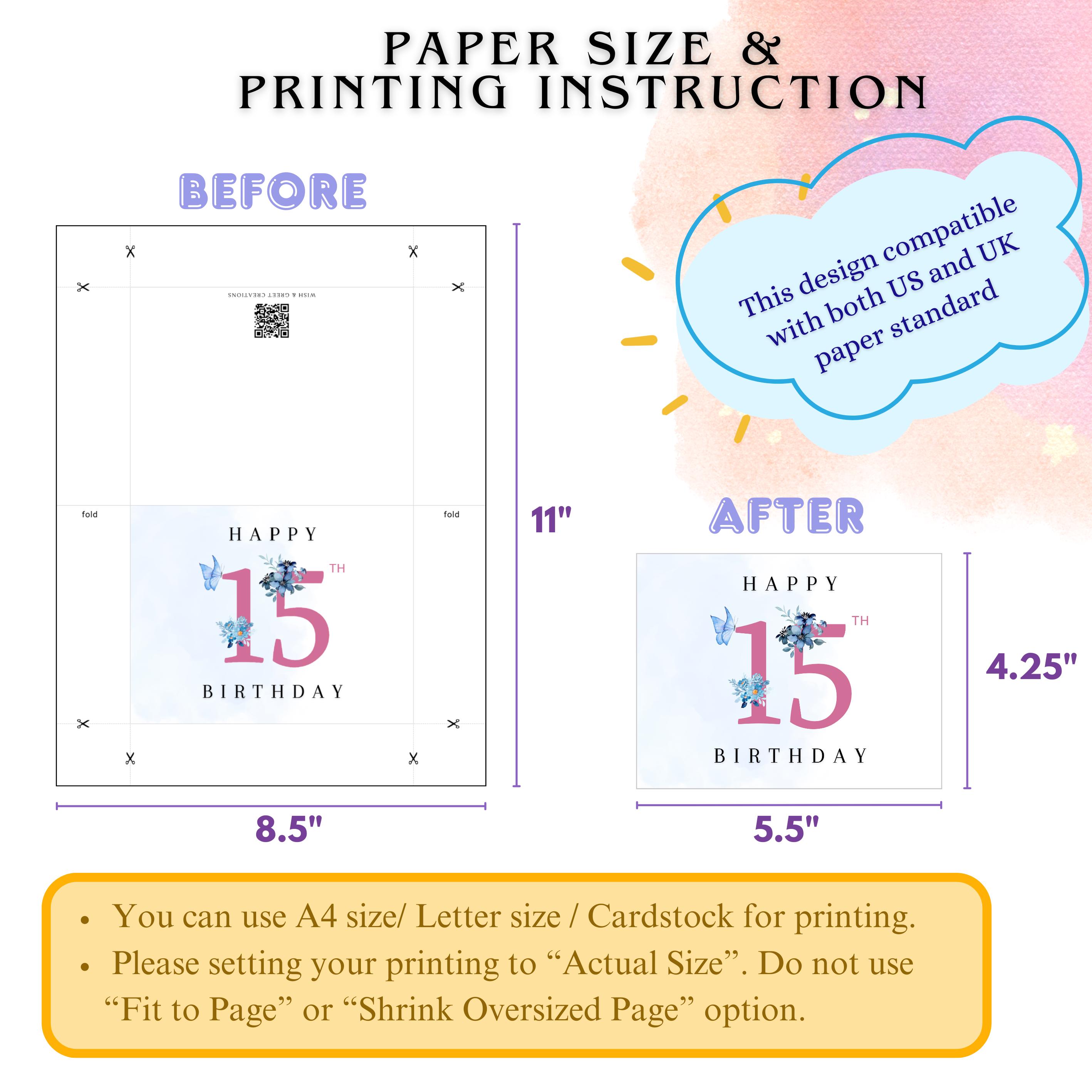 Printable 15th Birthday Card | Can Change Birthday Year | Quinceanera ...