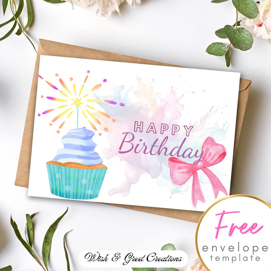 Printable Happy Birthday Greeting Card Simple Design Birthday Wish Card ...