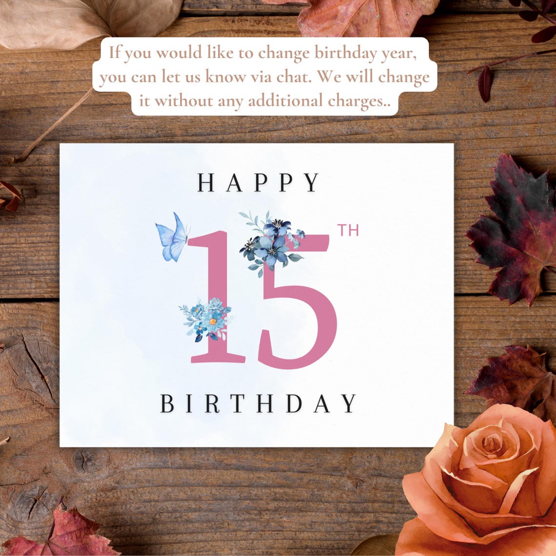 Printable 15th Birthday Card | Can Change Birthday Year | Quinceanera ...