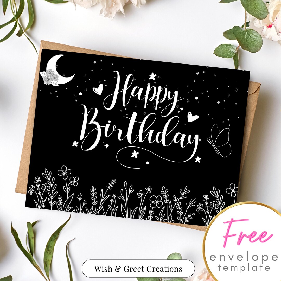 Printable Black and White Birthday Card | Instant Download Flower ...