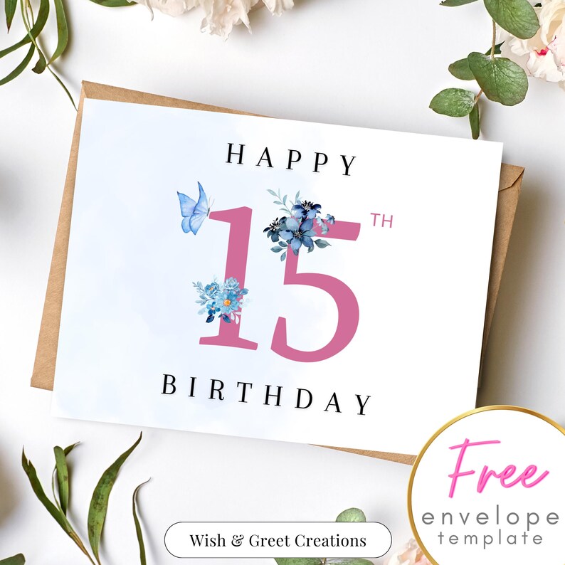 Printable 15th Birthday Card | Can Change Birthday Year | Quinceanera ...