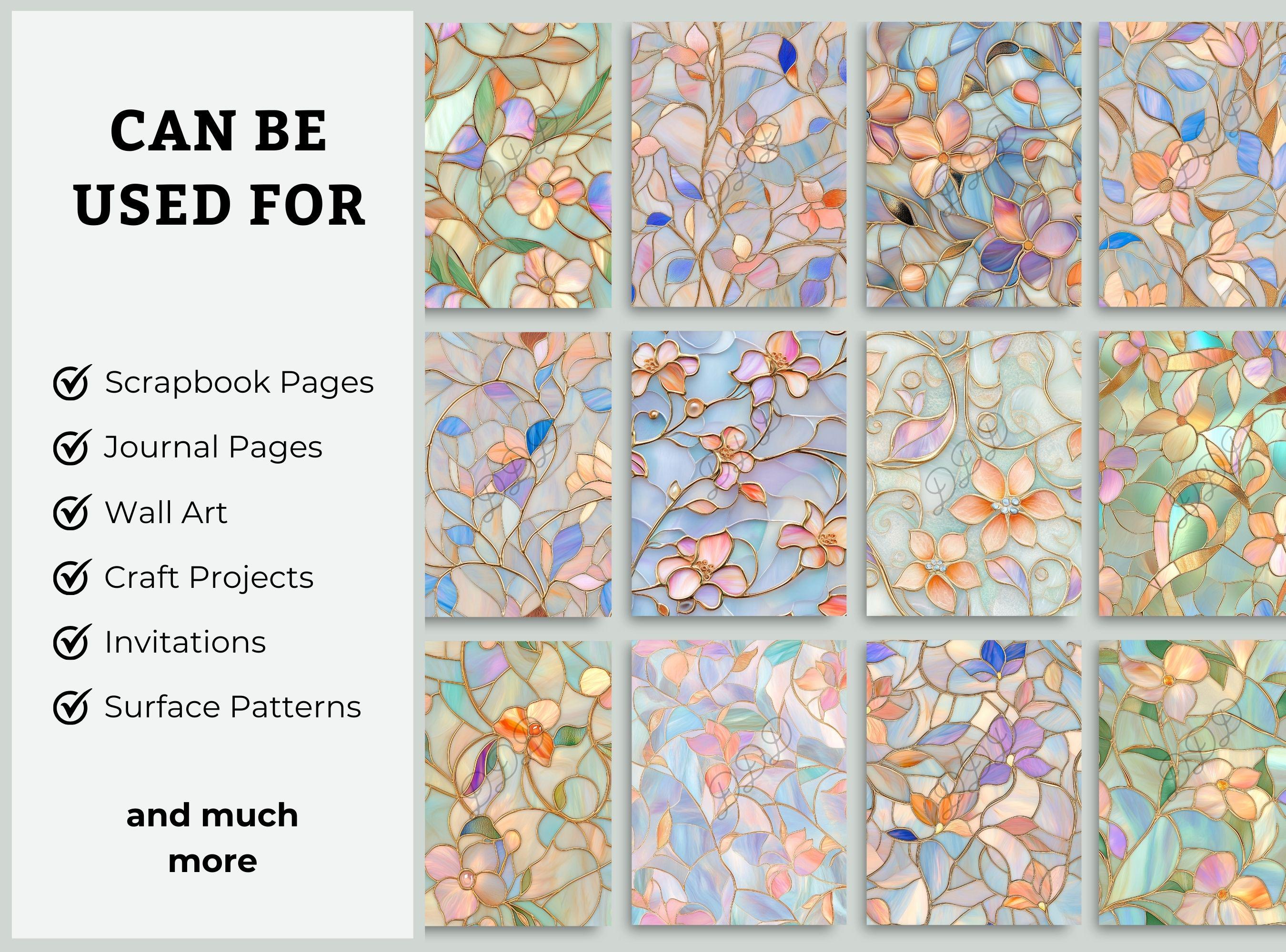 Stained Glass Floral Digital Paper: Spring Scrapbook Psper Patterns ...