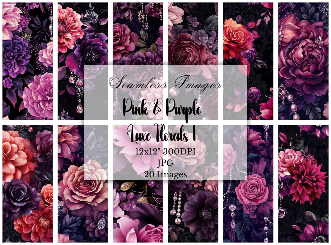 Pink & Purple Floral Digital Paper, 20 Seamless Patterns, Luxury ...