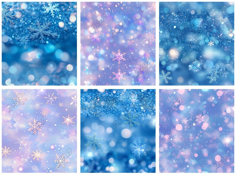 Winter Snowflake Bokeh Digital Paper Pack, 12x12 JPG, 300dpi Commercial ...