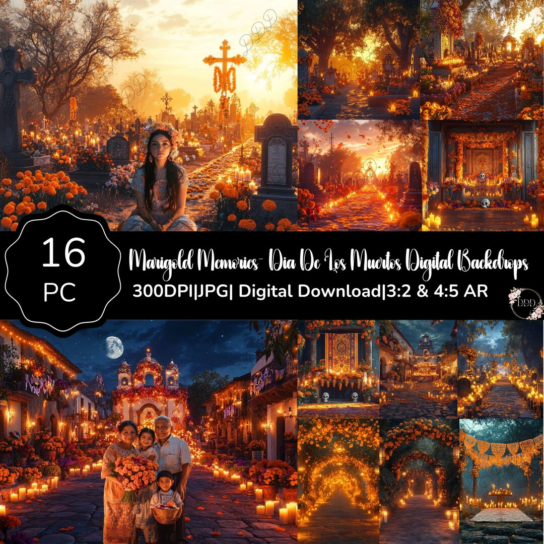 Dia De Los Muertos Digital Backdrops: Marigold Photography Backgrounds ...