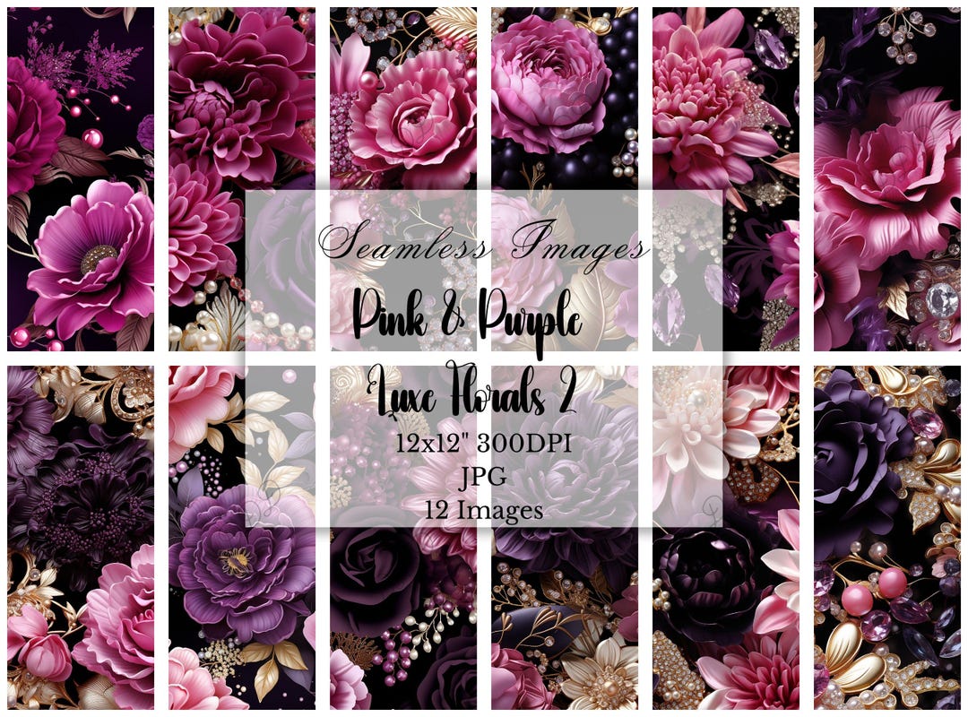 Pink & Purple Floral Digital Paper: Dark Moody Luxe Backgrounds ...