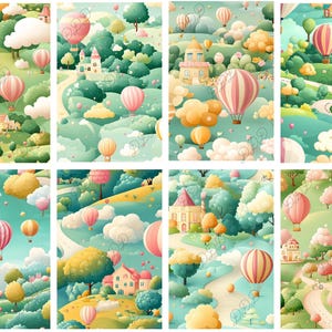 Hot Air Balloons Digital Paper Pack, 20 Seamless Jpgs, Scrapbook, Junk ...