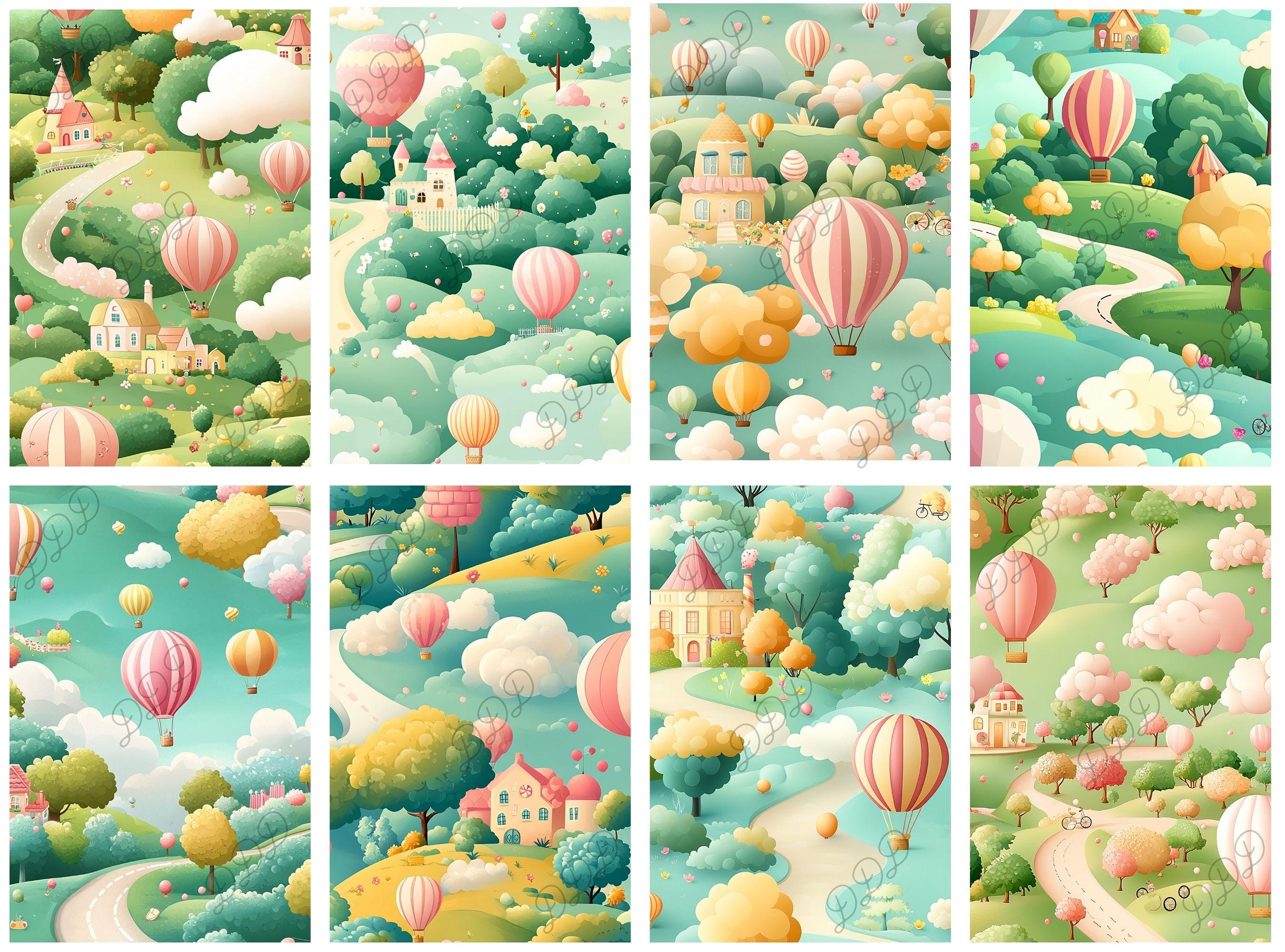 Hot Air Balloons Digital Paper Pack, 20 Seamless Jpgs, Scrapbook, Junk ...