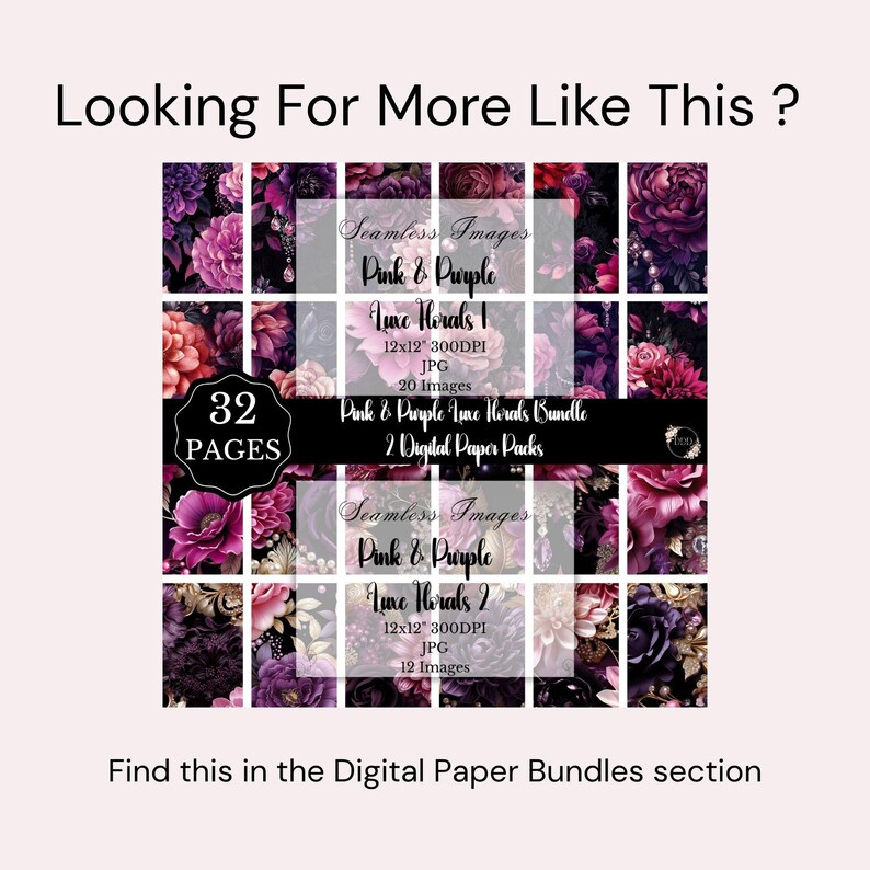 Pink & Purple Floral Digital Paper: Dark Moody Luxe Backgrounds ...