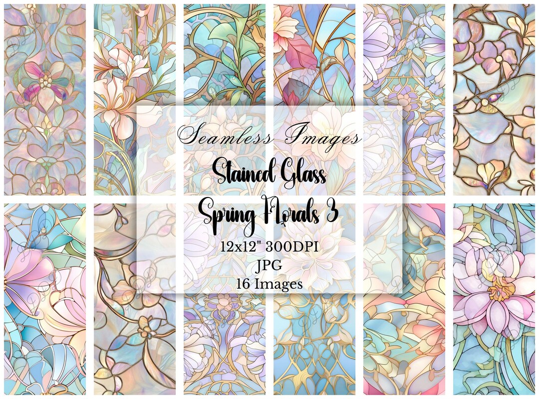 Soft Pastel Stained Glass Digital Paper Pack, Seamless Images, Spring ...