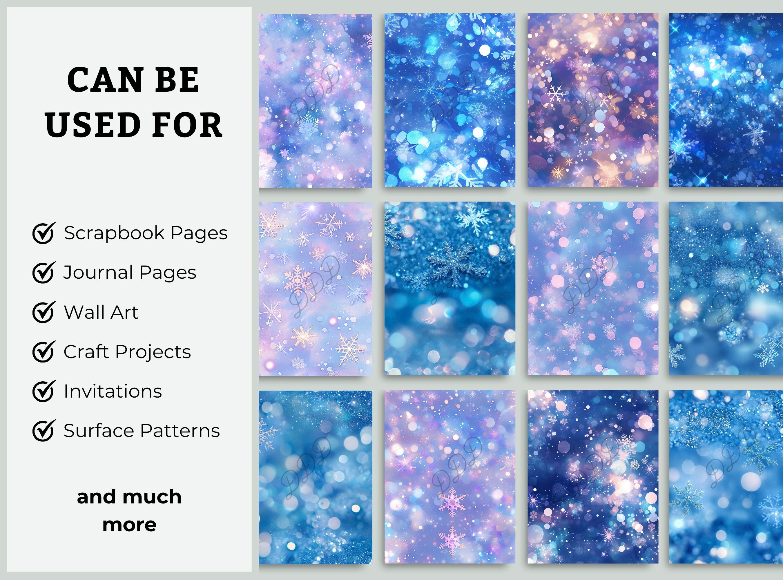 Winter Snowflake Bokeh Digital Paper Pack, 12x12 JPG, 300dpi Commercial ...