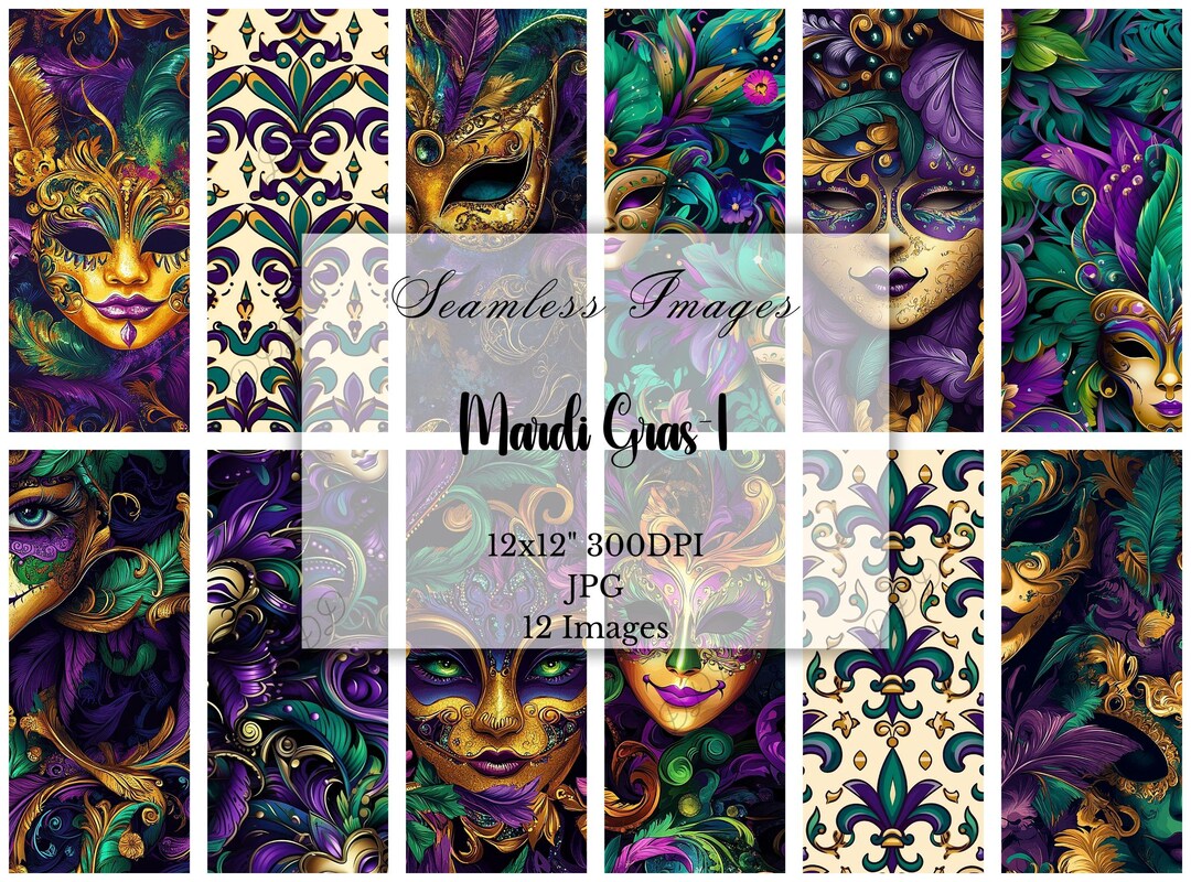 Mardi Gras Mask Digital Paper: Seamless Carnival Patterns (digital ...